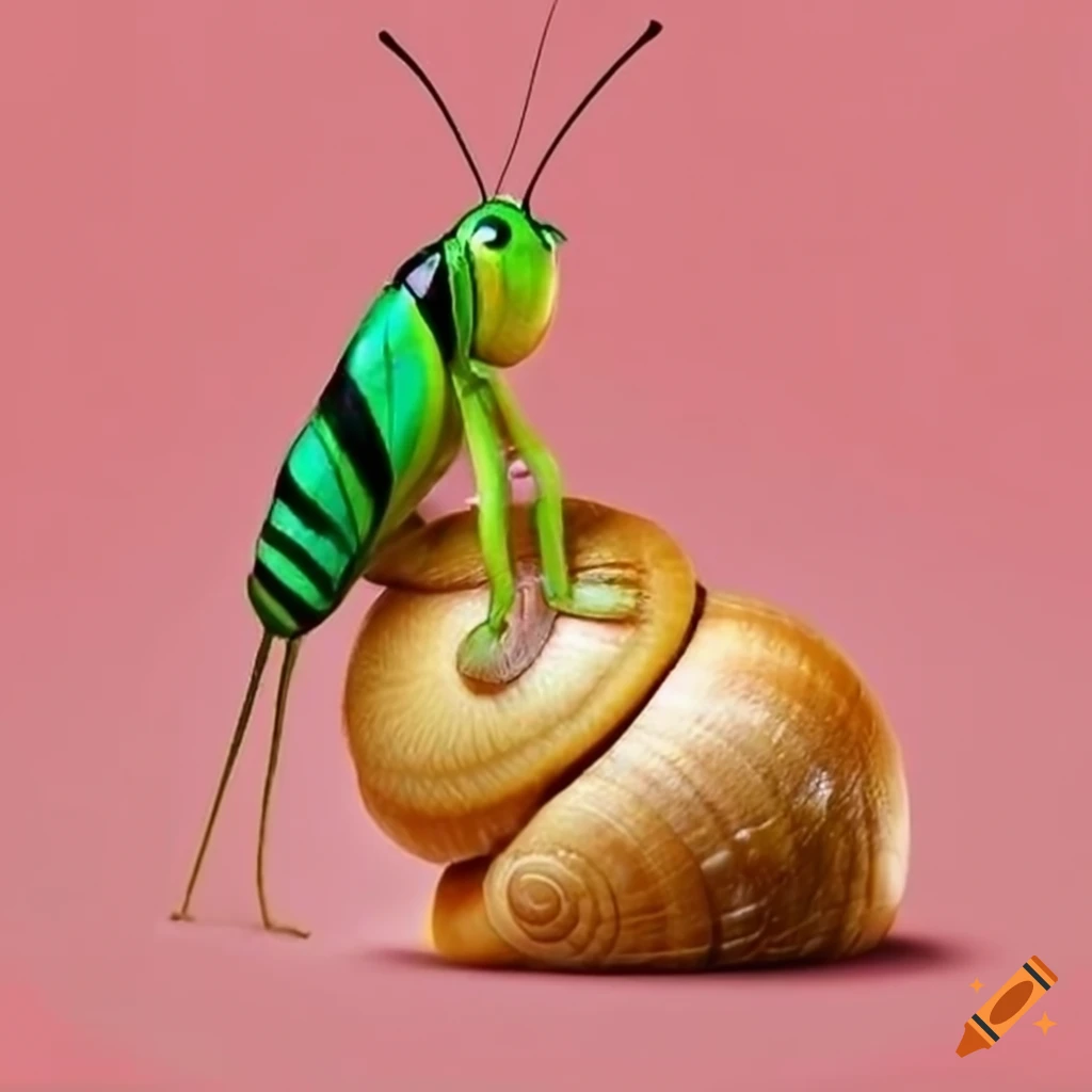 Image of a cricket and a snail in love on Craiyon