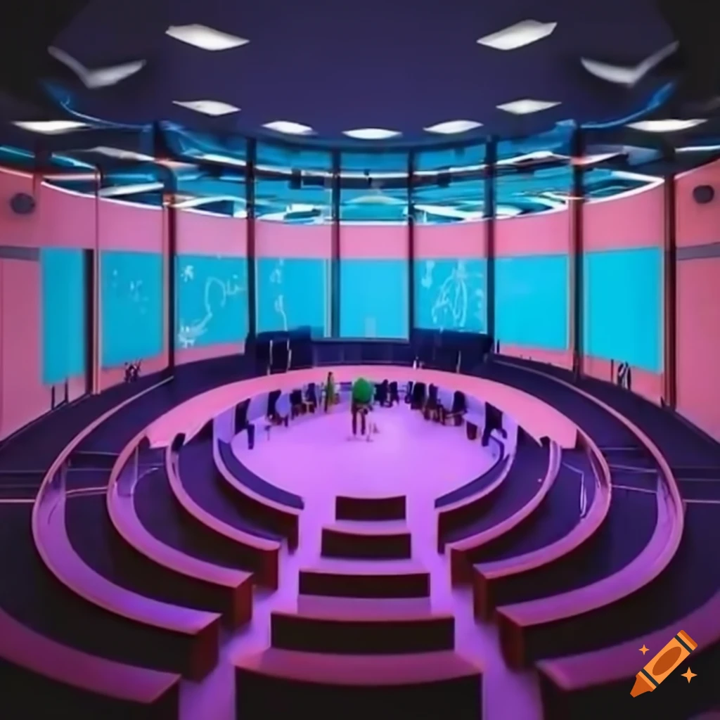 Amphitheatre-inspired virtual classroom design on Craiyon