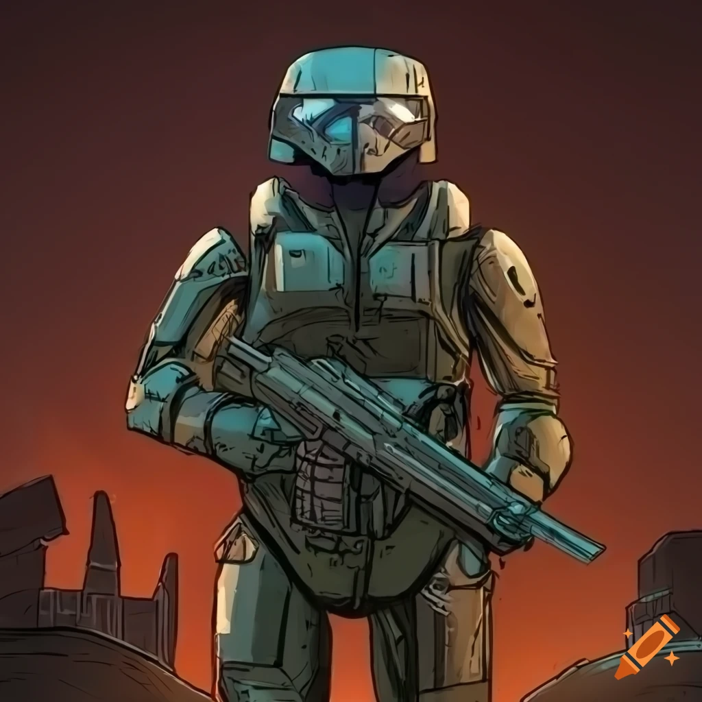 Illustration of a light-armored scifi soldier on Craiyon