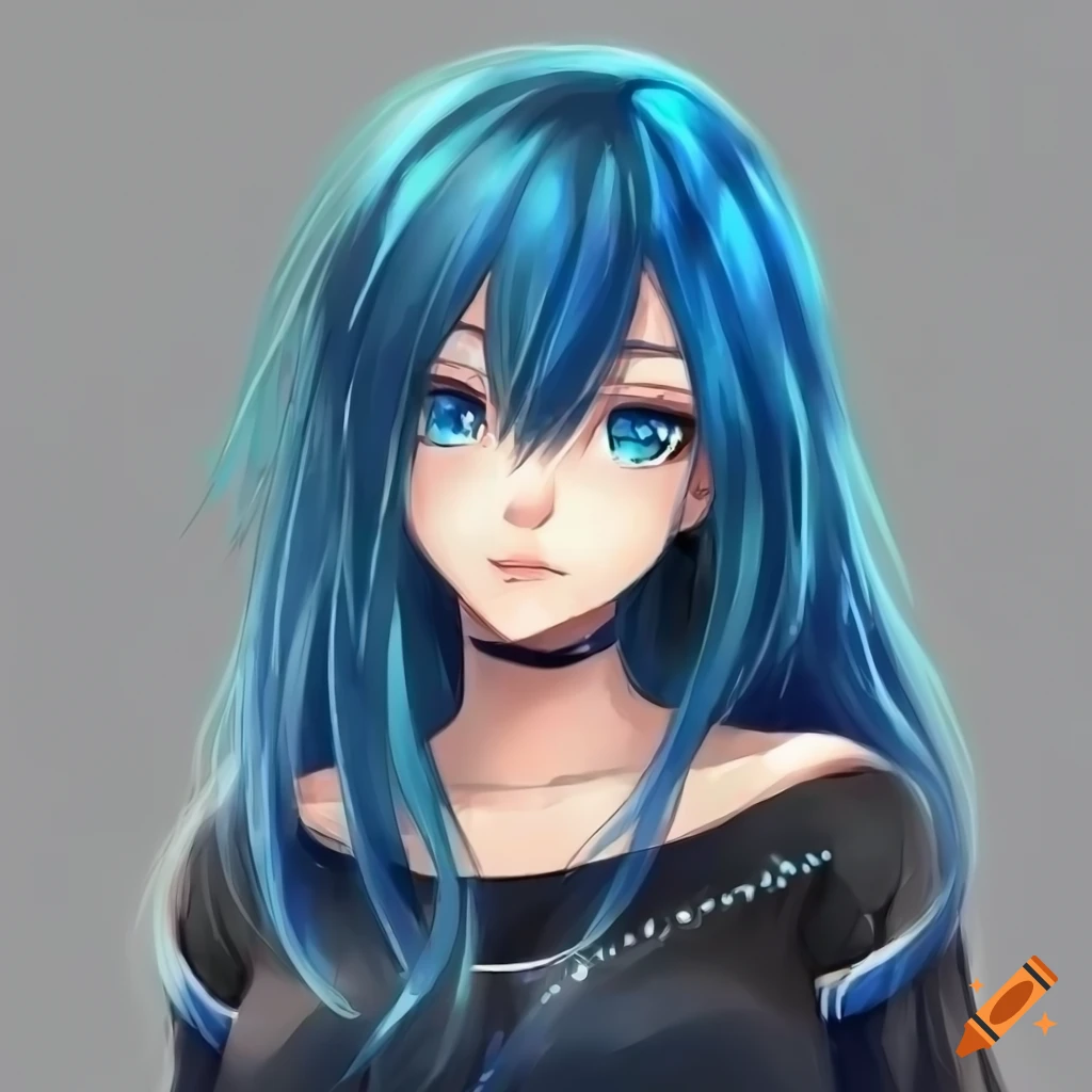 Anime Girl With Blue Eyes And Blue Hair Anime Girl With Blue Hair And