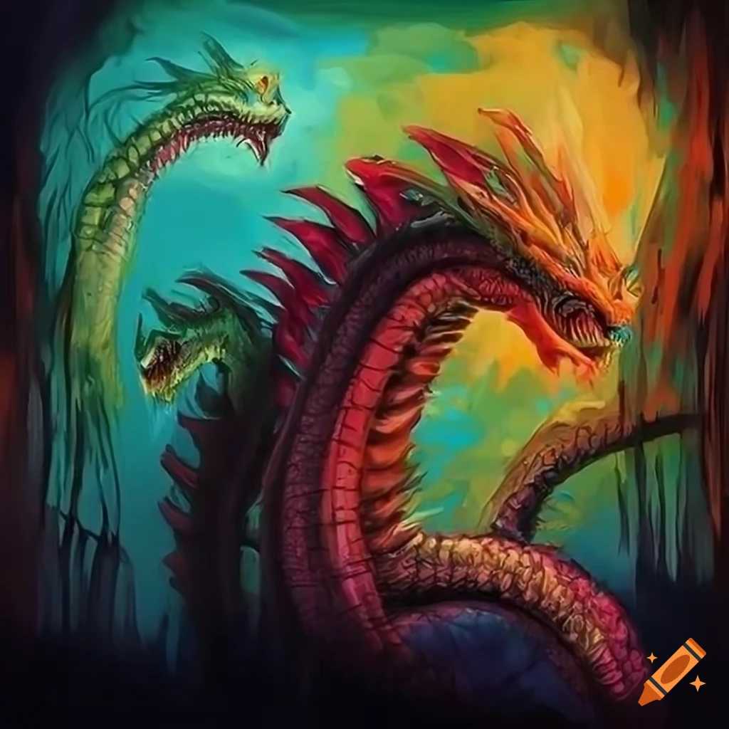 Abstract art of a giant hydra in a swamp on Craiyon