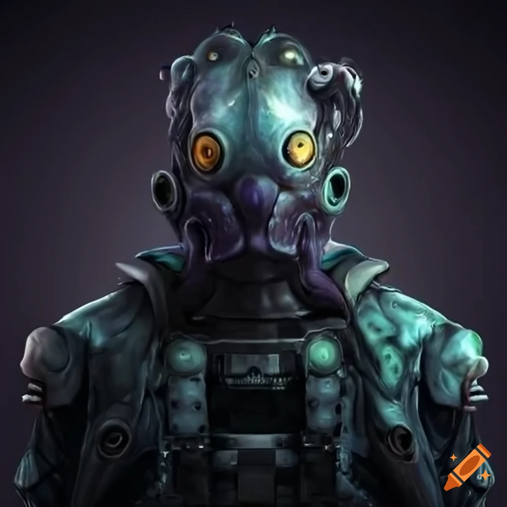 Sci-fi humanoid soldier with squid-like attributes on Craiyon