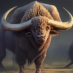Ancient giant buffalo with twisted horns on Craiyon