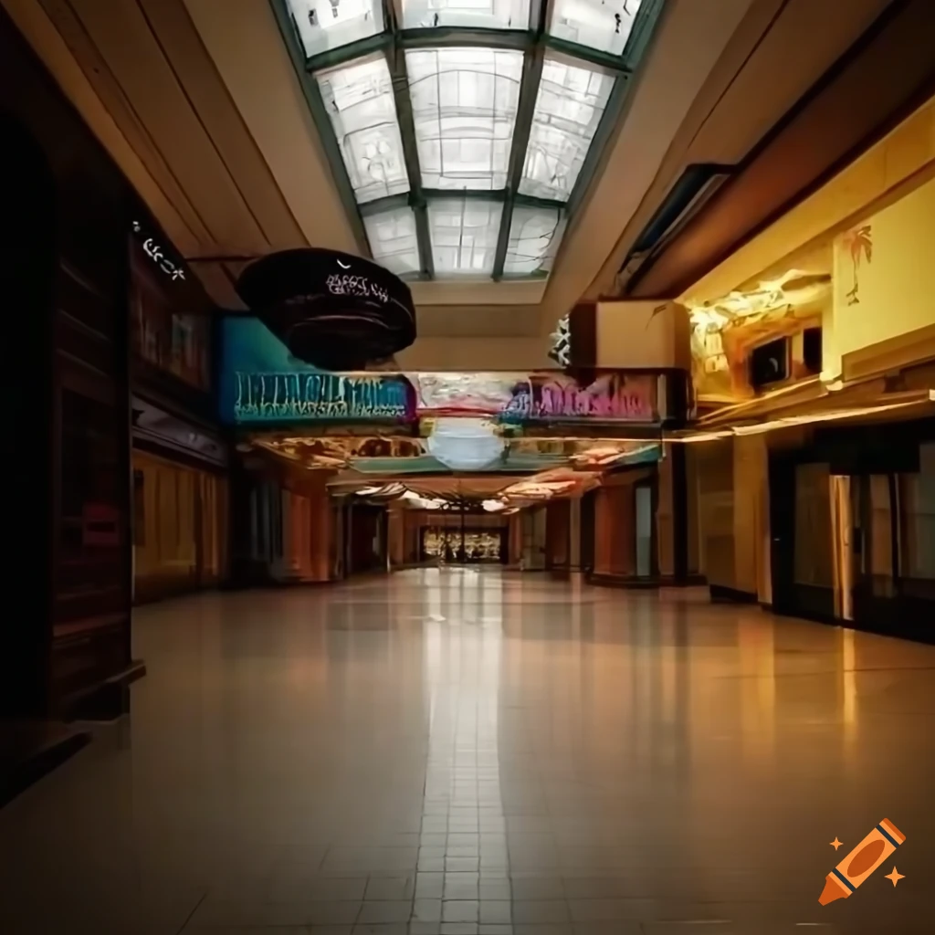Surreal image of an abandoned mall with dim lights on Craiyon