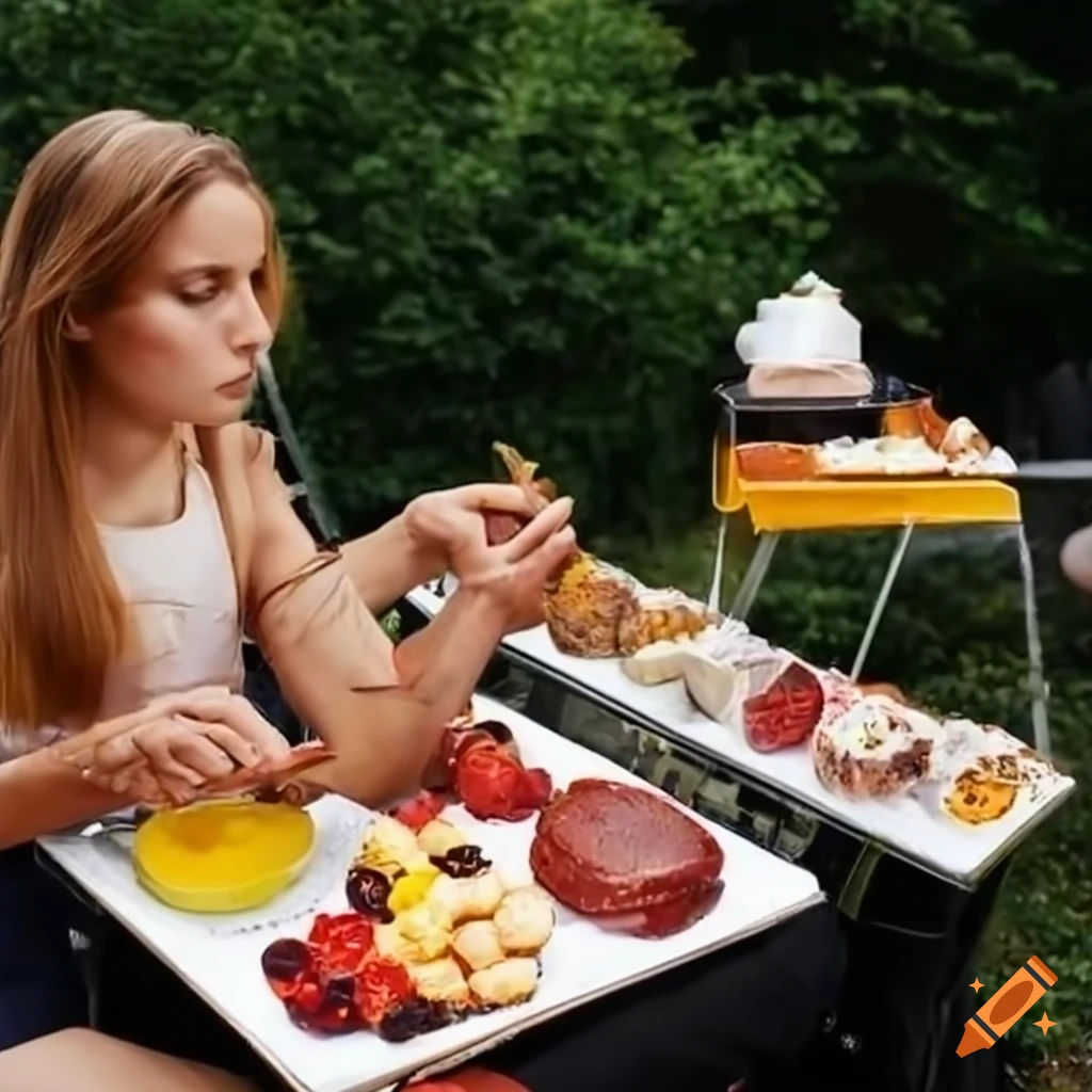 Outdoor food stall serving delicious dishes on Craiyon