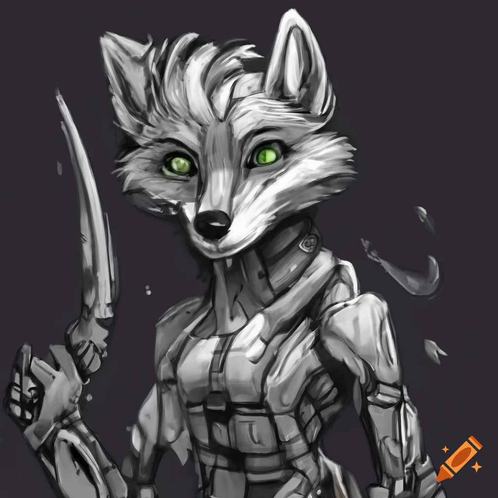 Palette knife painting of a anthro cyborg-fox on Craiyon