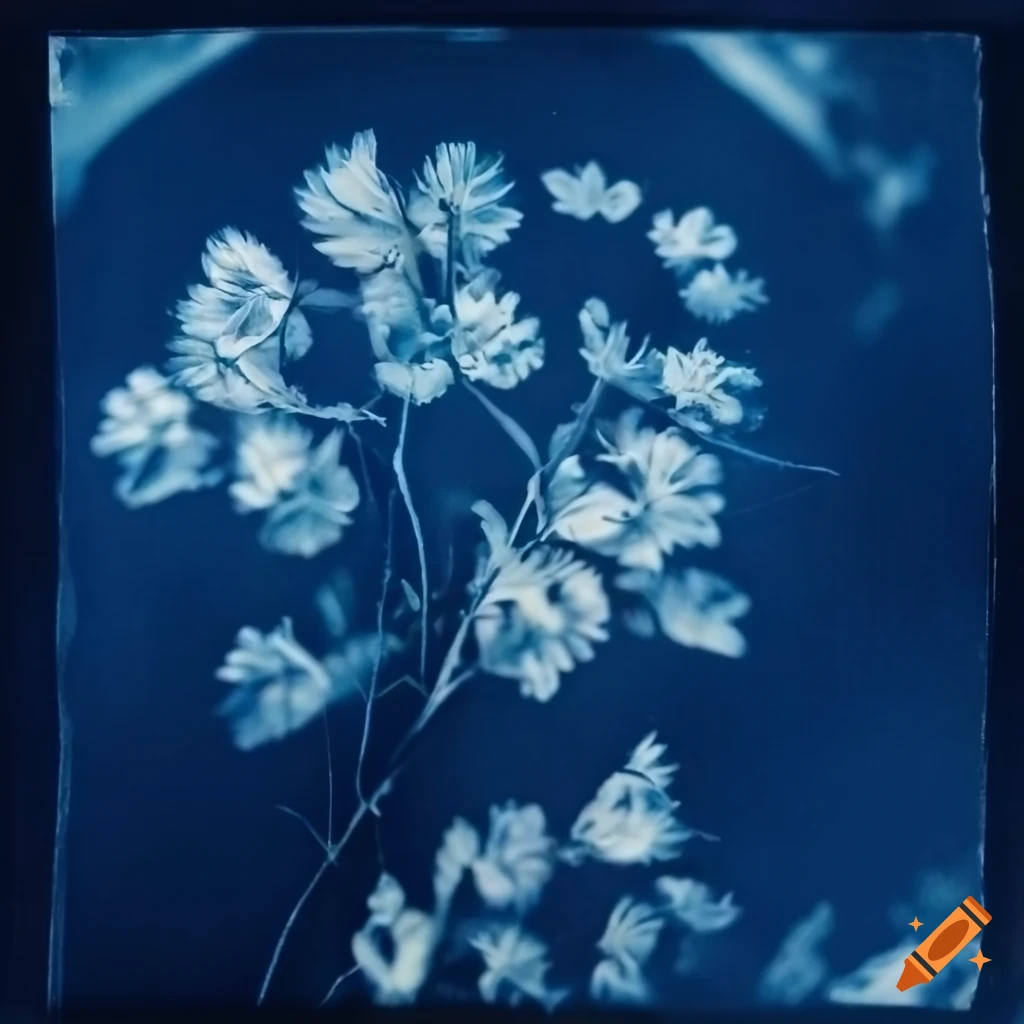 Cyanotype of wild flowers on Craiyon