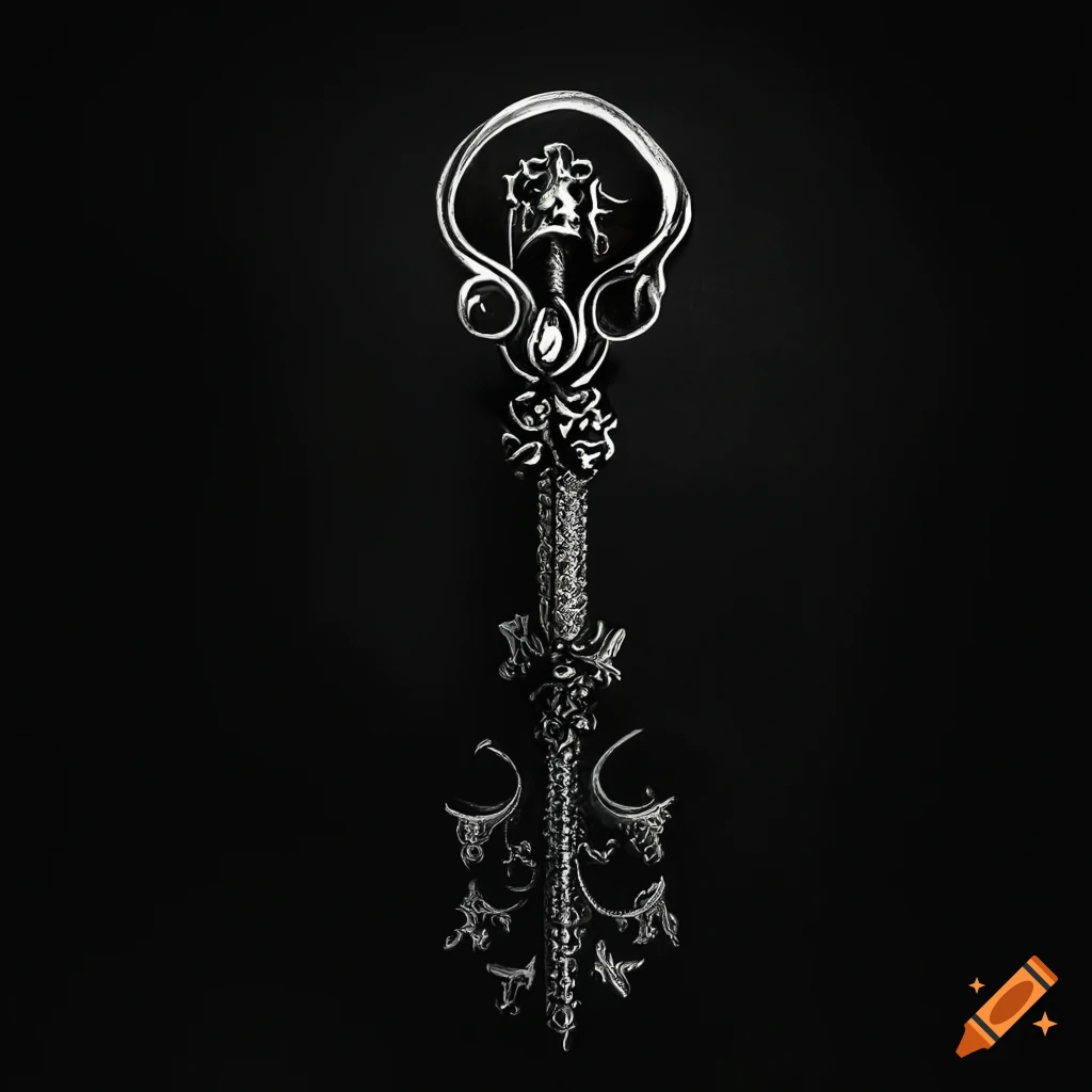 Black steel key with mystical engraving and skull on Craiyon
