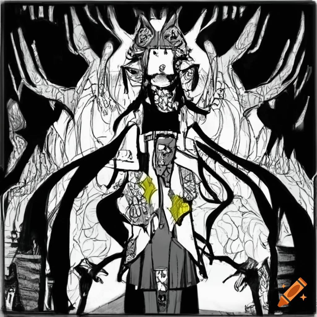 Art of a yellow monster queen with distortion