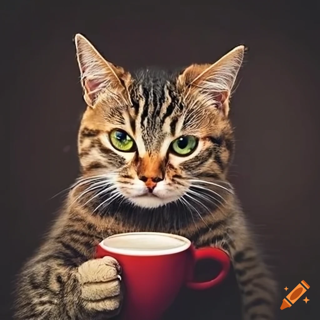 Cats enjoying coffee with funny quotes on Craiyon