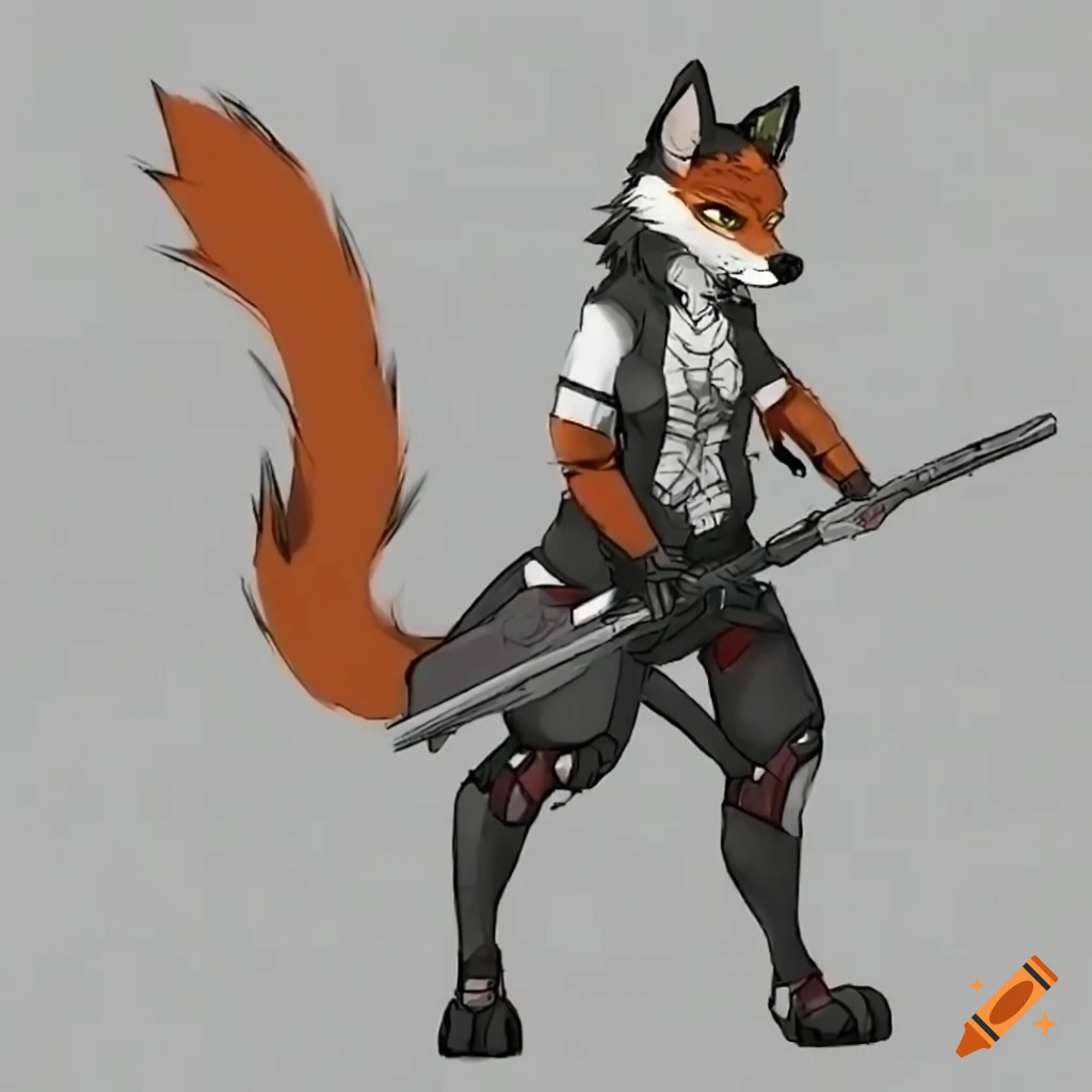 Anime fox-cyborg with a weapon