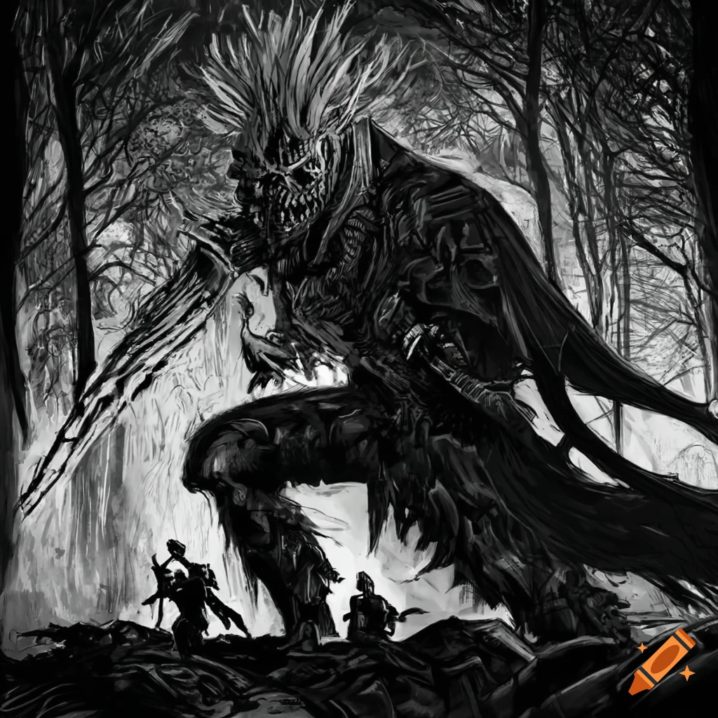 Epic black and white artwork of a ghost hunter fighting shadows on Craiyon