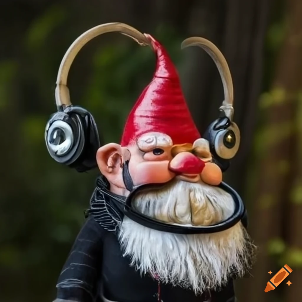 Quirky image of goth gnomes with headsets on Craiyon