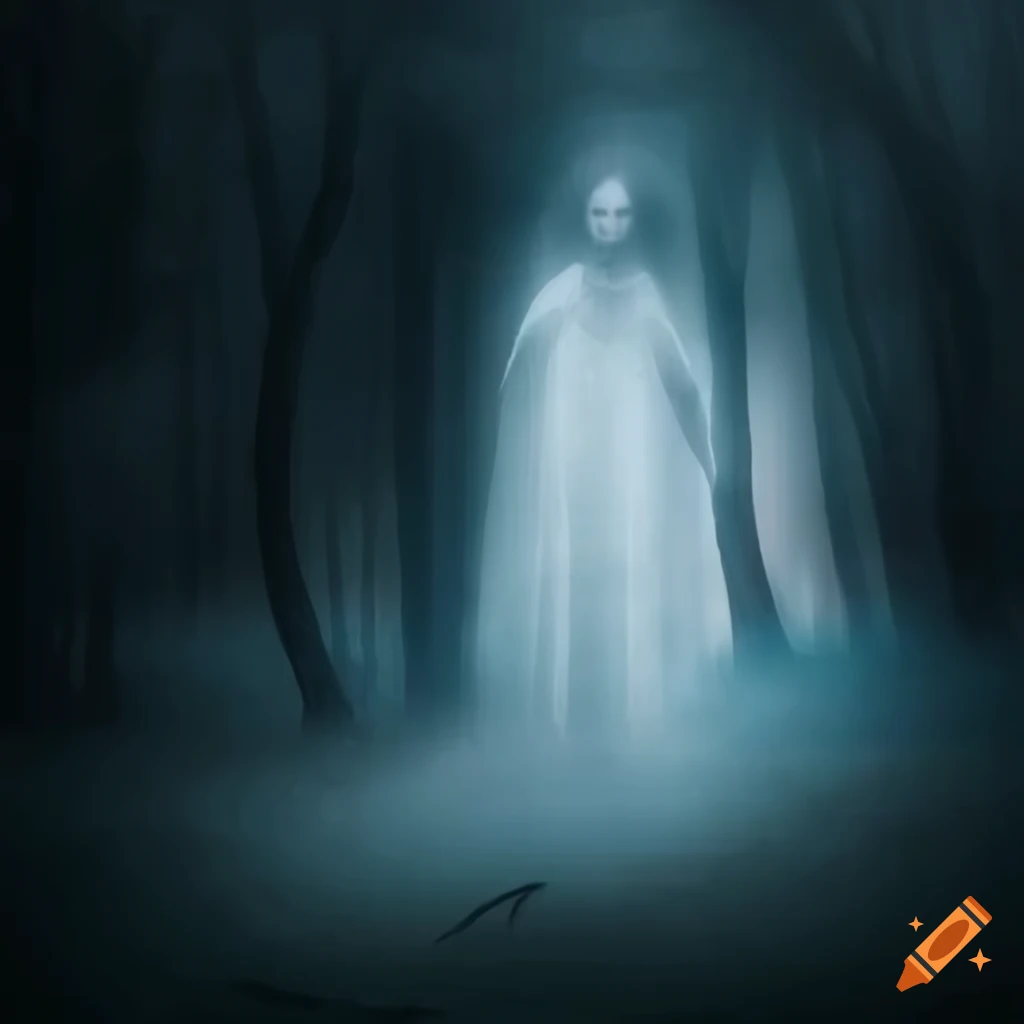 Realistic ghost in a misty forest on Craiyon