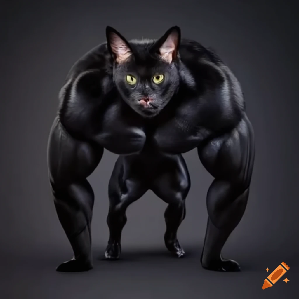 Muscular black cat flexing his arm muscles on Craiyon