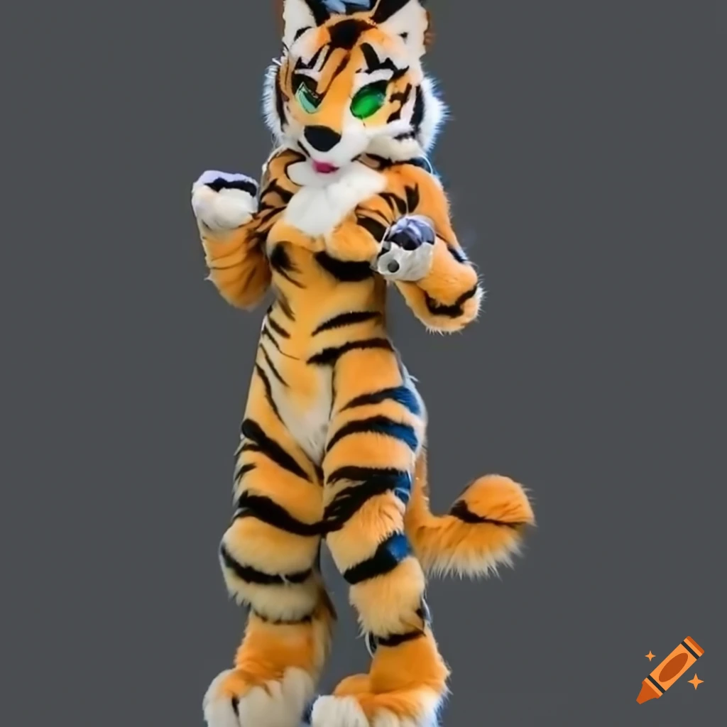 Full body fursuit of a female tiger dancing on Craiyon
