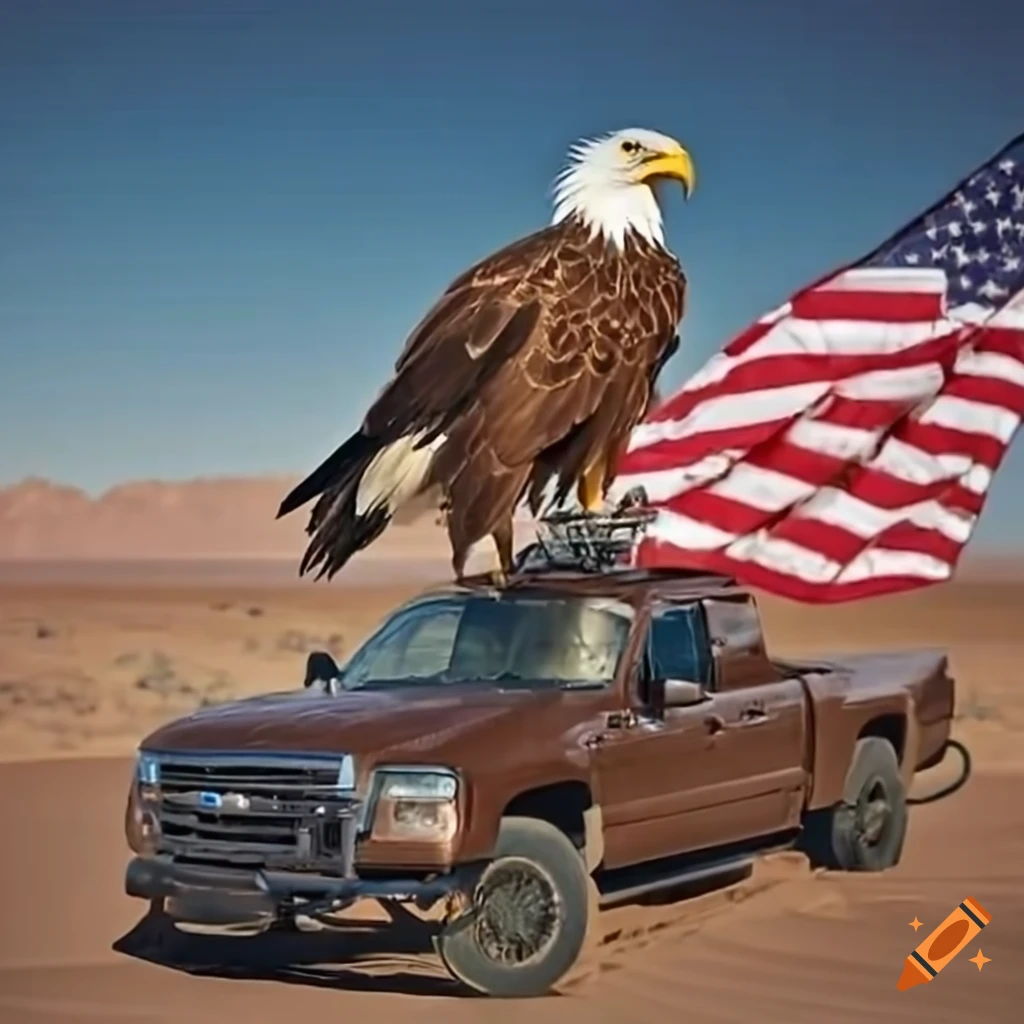 Eagle with a gatling gun in the desert on Craiyon