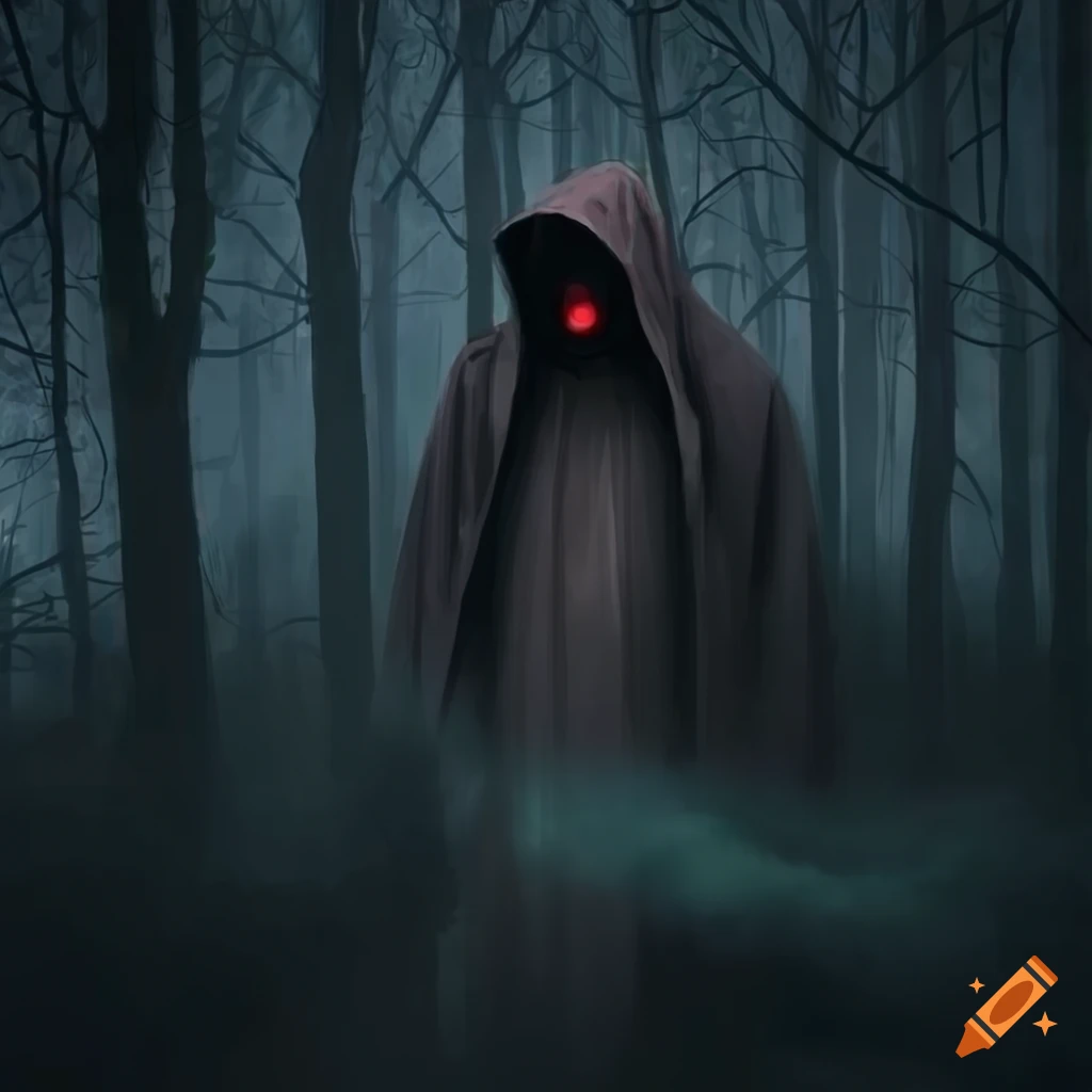 Artwork of a mysterious figure in a moonlit forest on Craiyon