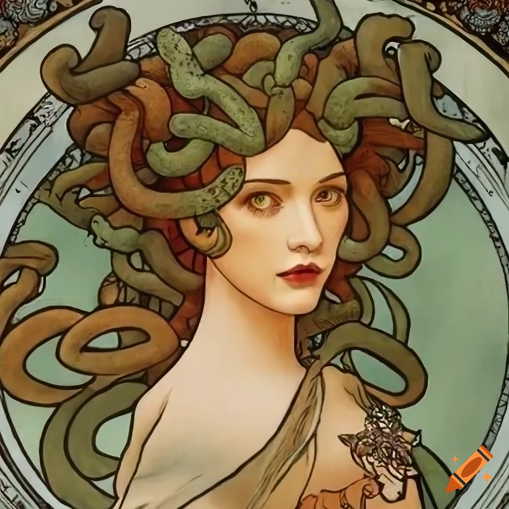 Alphonse Mucha's painting of Medusa on Craiyon