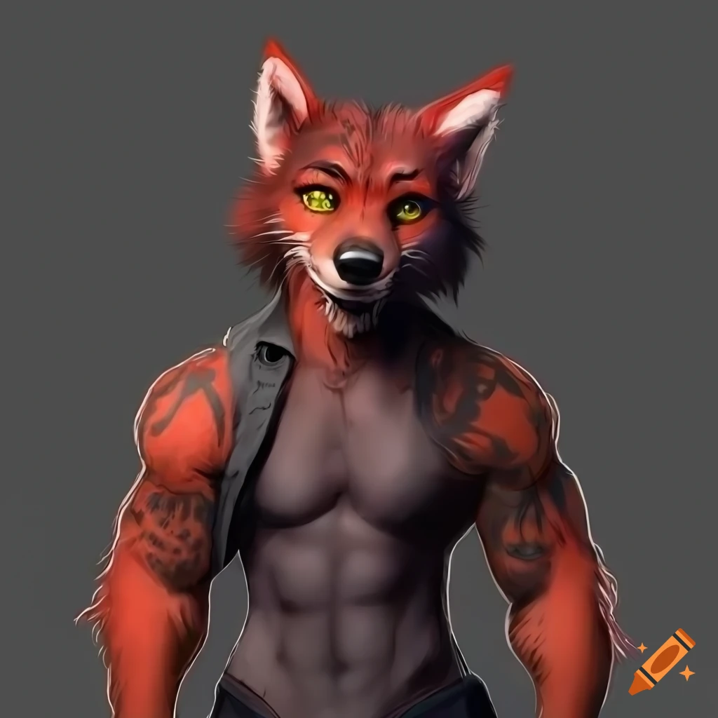 Realistic artwork of a black and red anthro wolf on Craiyon