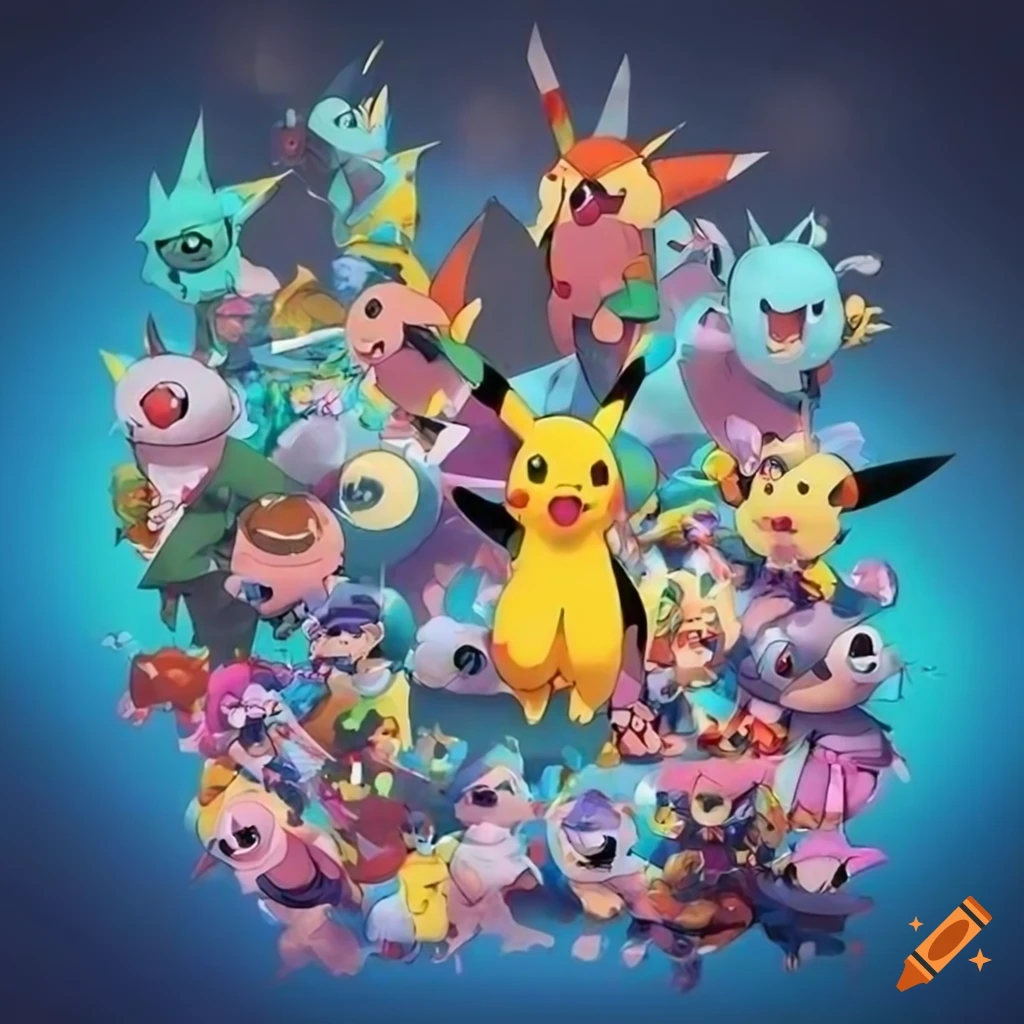Pokémon collage on transparent background on Craiyon
