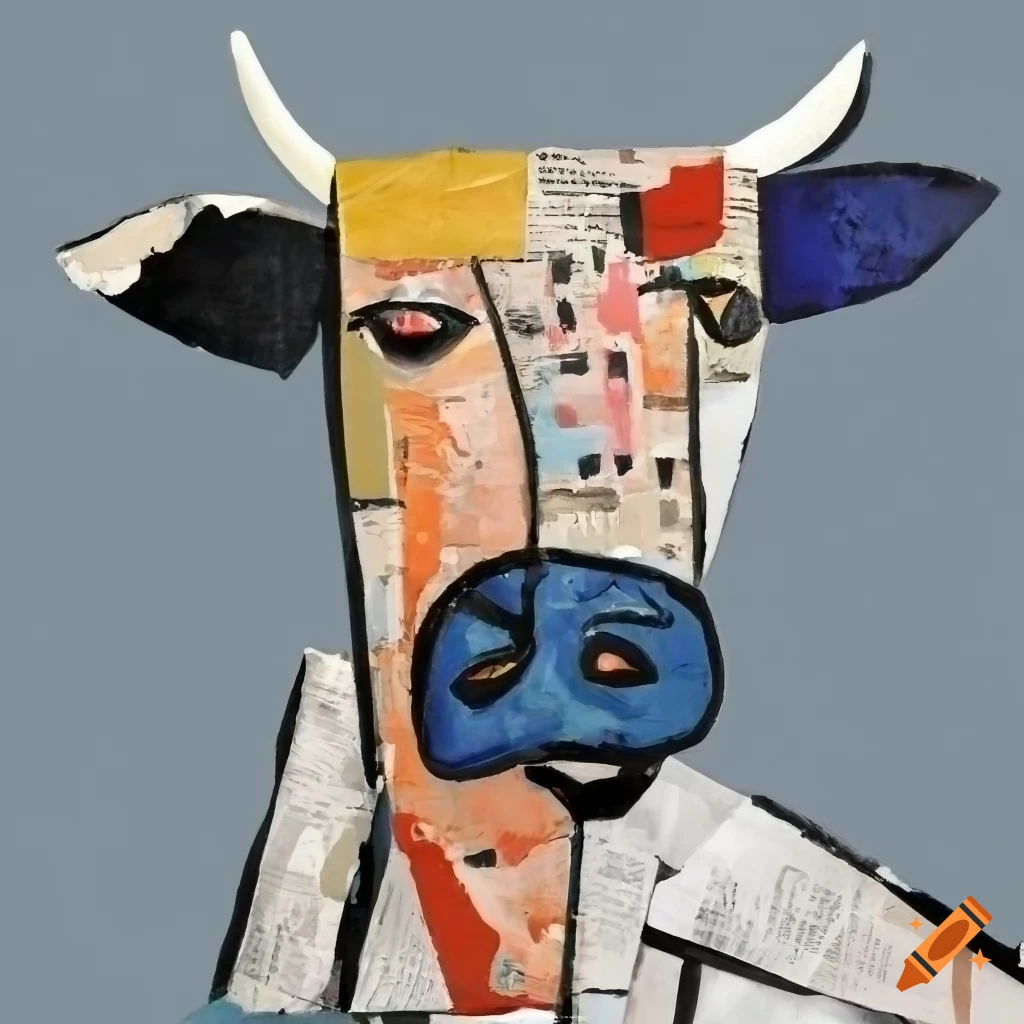 Pablo picasso and modigliani cow portrait collage on Craiyon