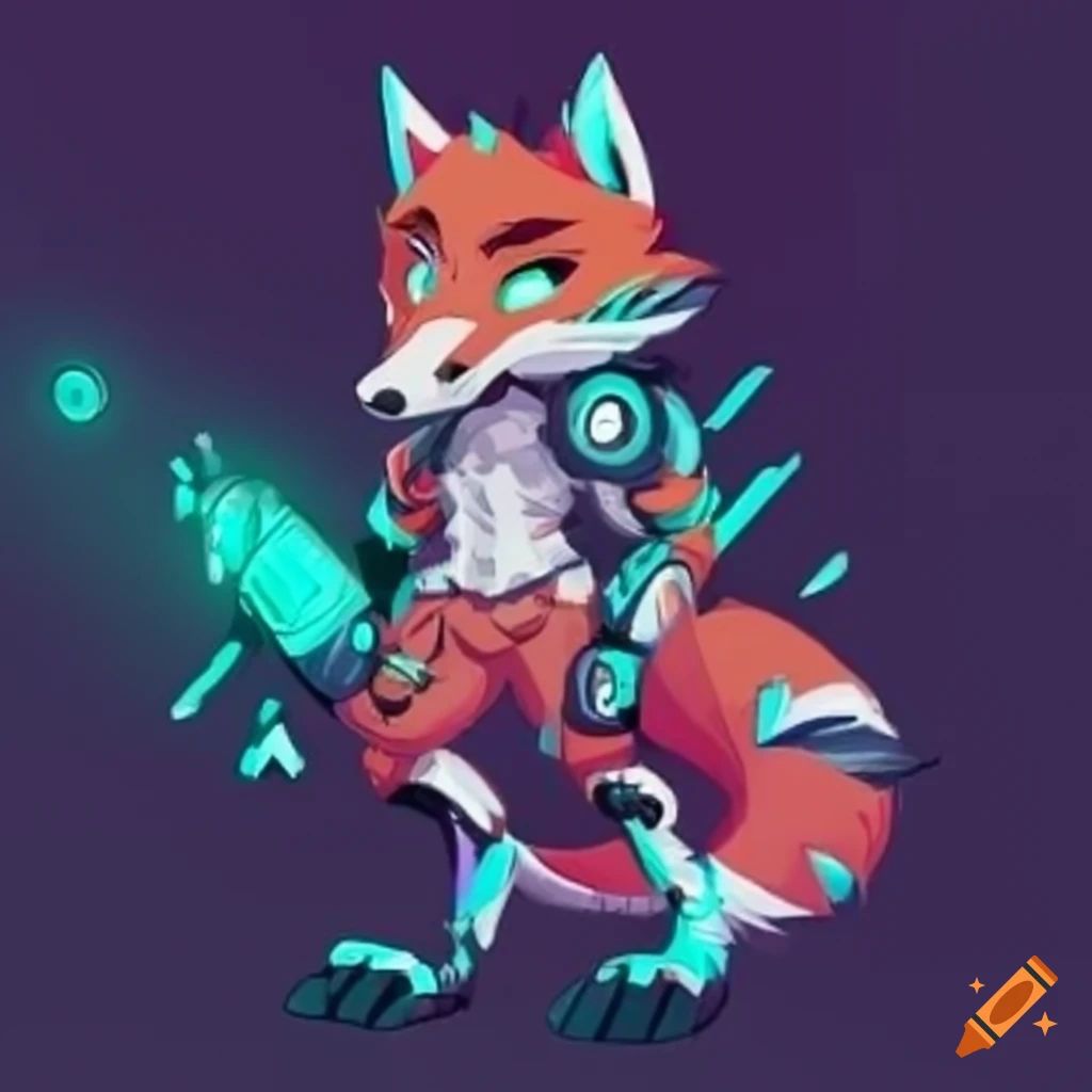 Palette knife painting of a anthro cyborg-fox on Craiyon