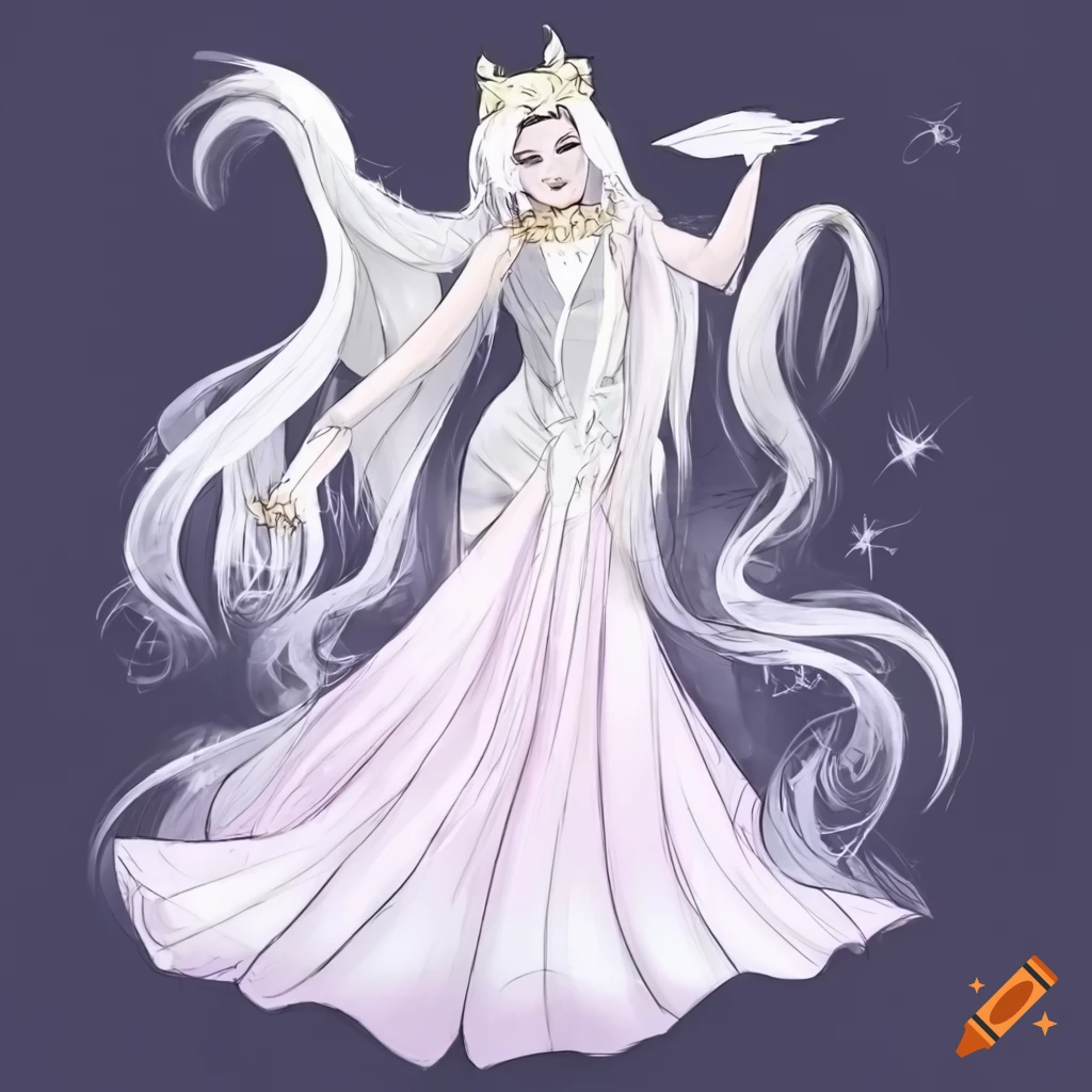 Black and white drawing of a levitating empress on Craiyon