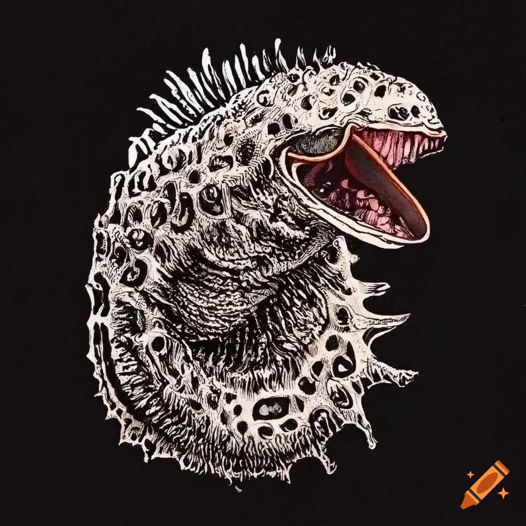 Detailed etching of a sea creature with lamprey mouth on Craiyon