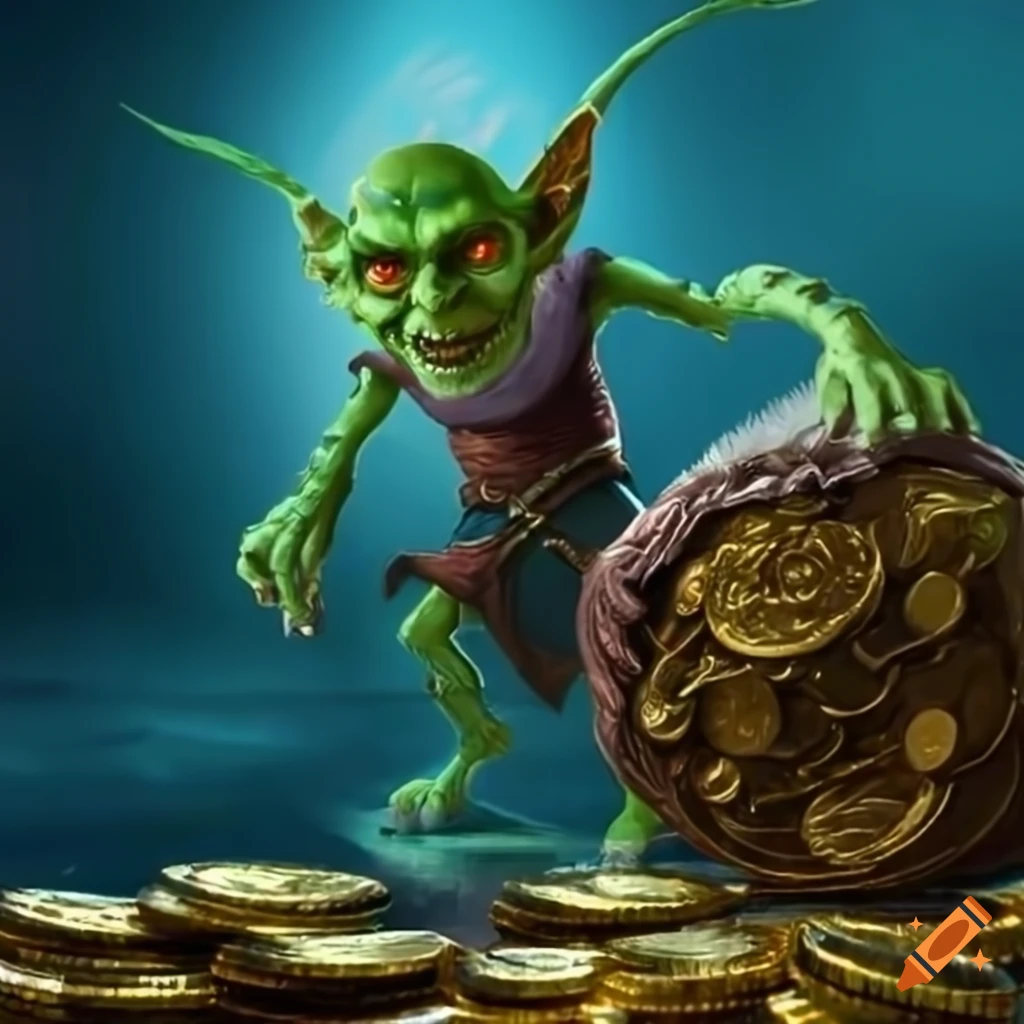 Image of a goblin granting wishes with gold coins on Craiyon