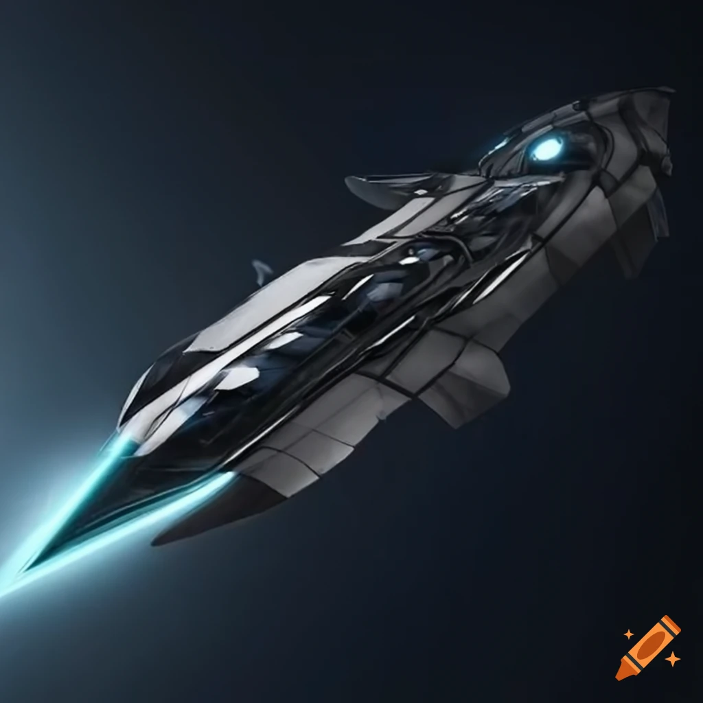 Sleek black glass spaceship with symmetrical design on Craiyon