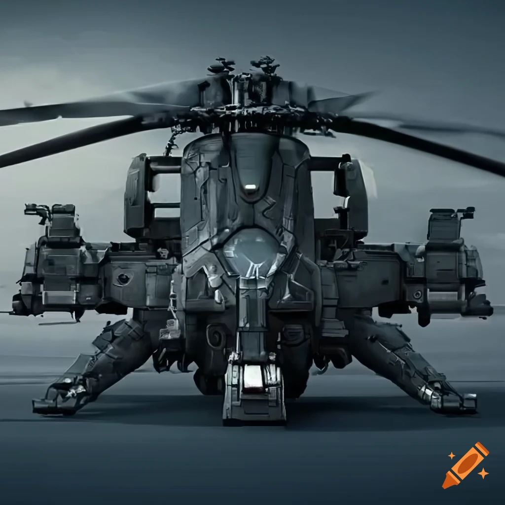 Sci-fi military helicopter in heavy armor on Craiyon