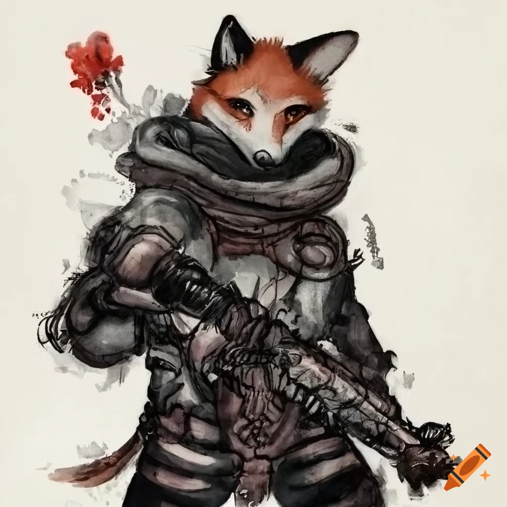 Ink painting of a fox-cyborg on Craiyon