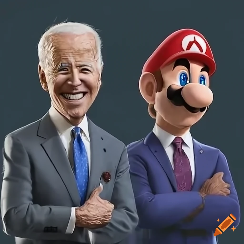 Joe Biden and Super Mario shaking hands on Craiyon