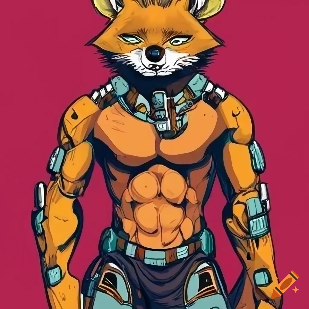 Pop art illustration of a fox cyborg on Craiyon