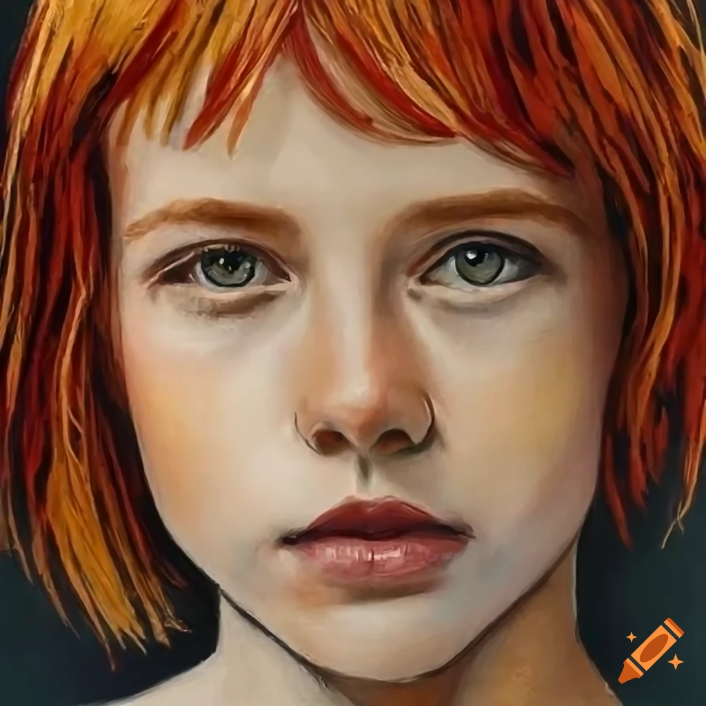 Detailed crayon portrait of a young girl with red hair on Craiyon