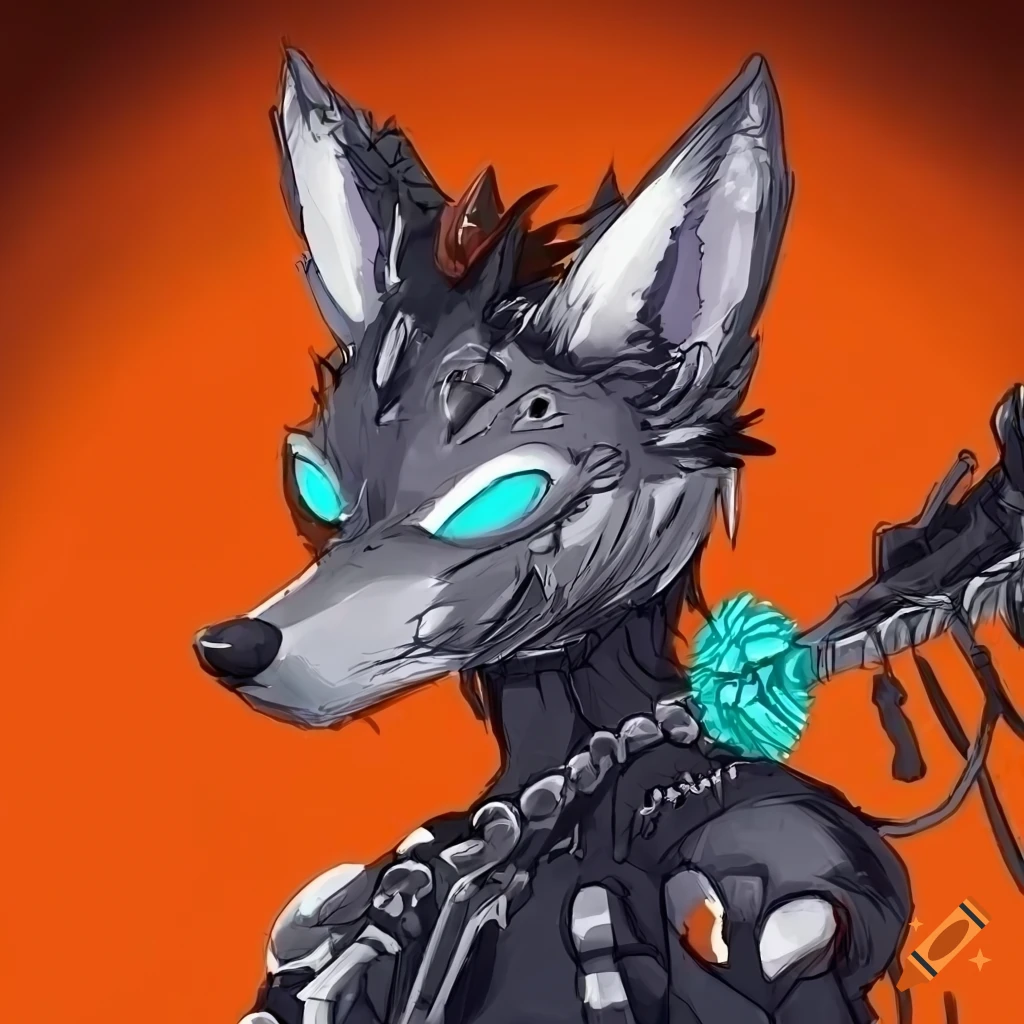 Palette knife painting of an anthro cyborg-fox on Craiyon