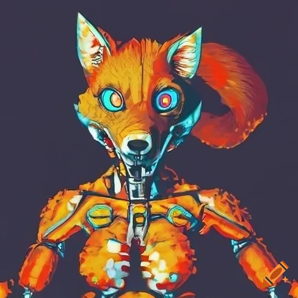 Pop art of a fox-cyborg on Craiyon