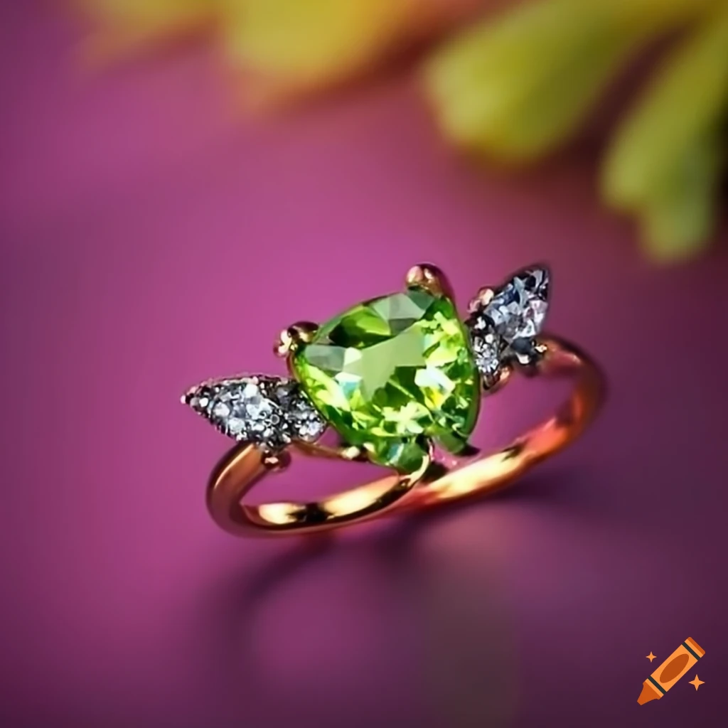 Engagement ring with peridot and ruby stones on Craiyon