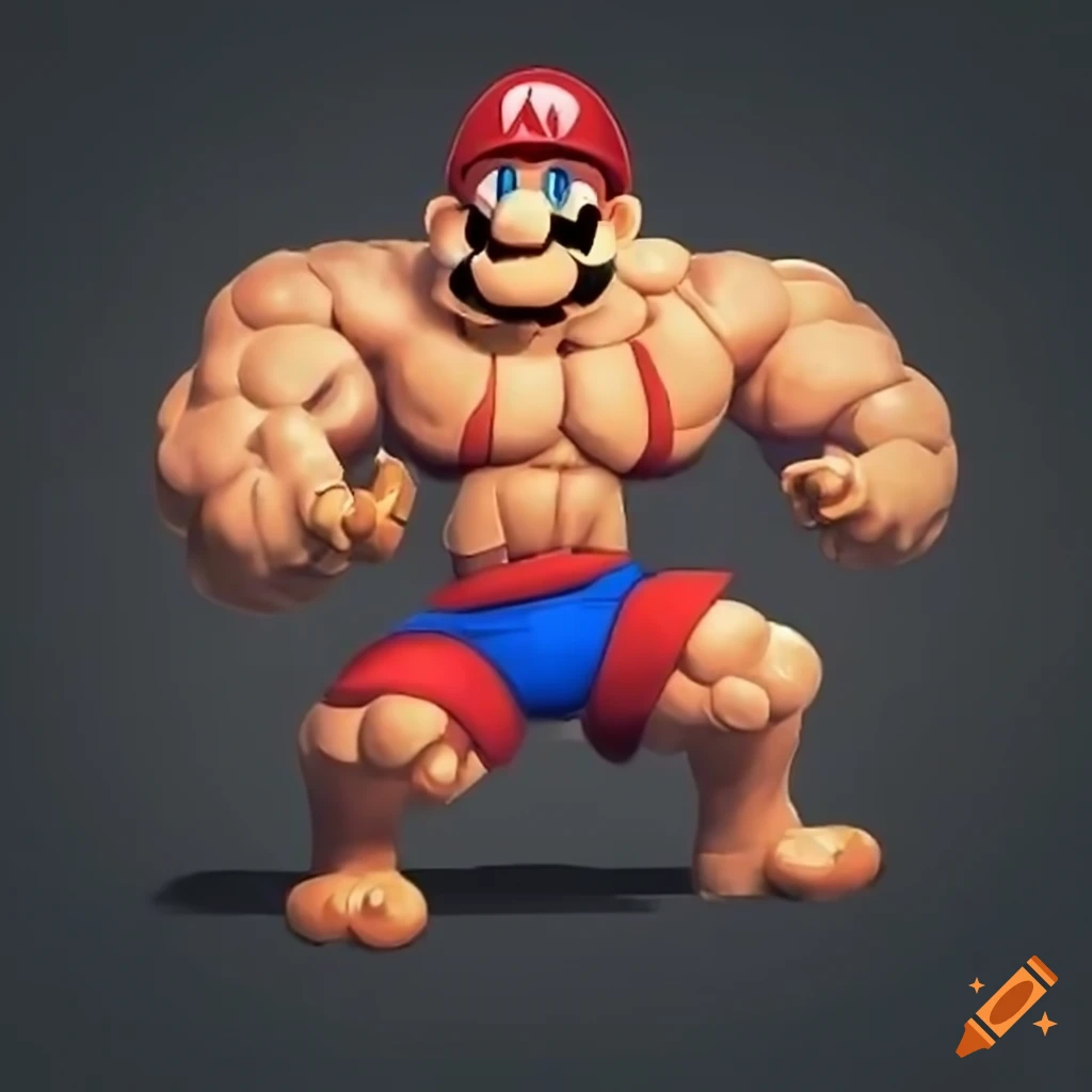Illustration of a muscular mario on Craiyon