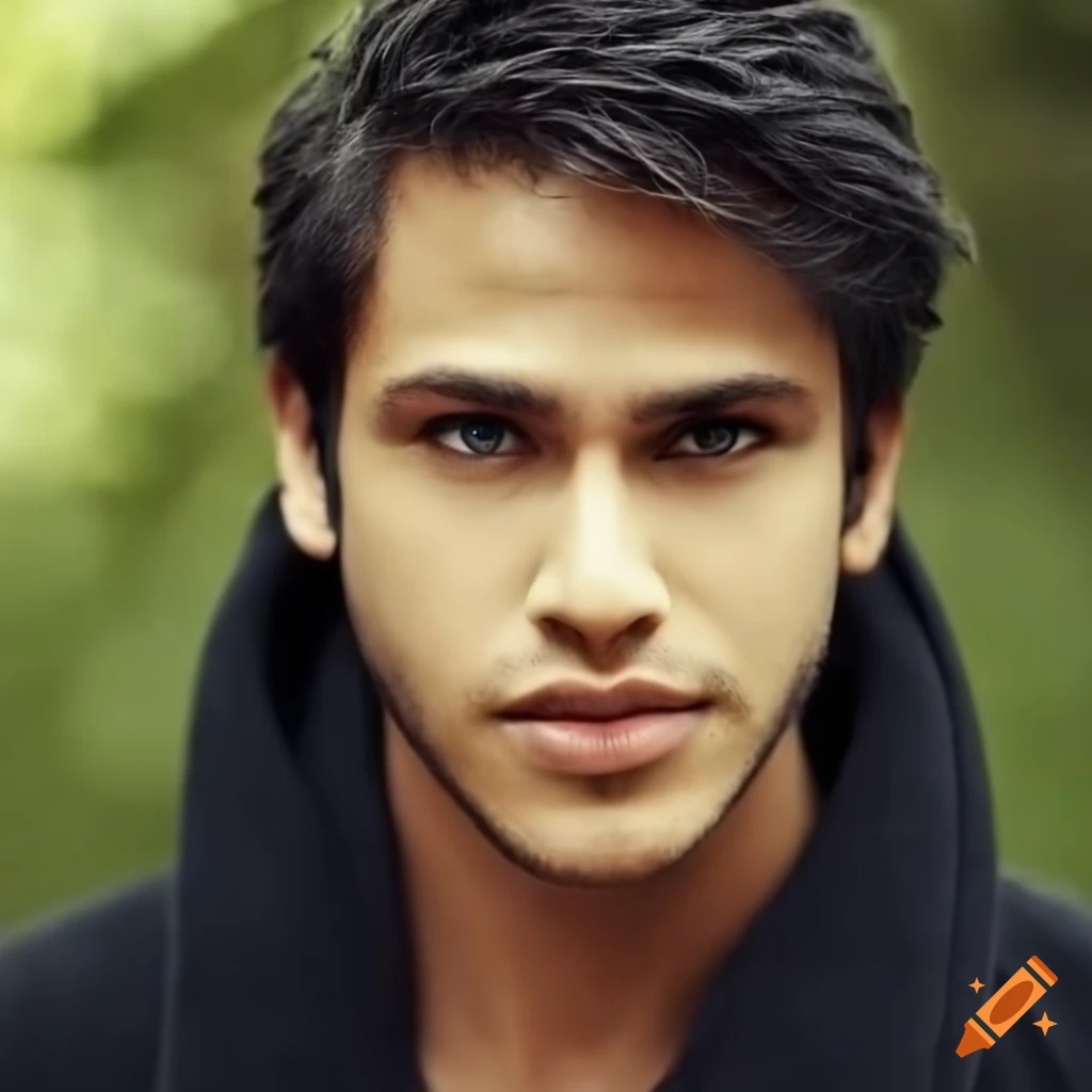 Portrait of a handsome biracial french man with blue eyes on Craiyon