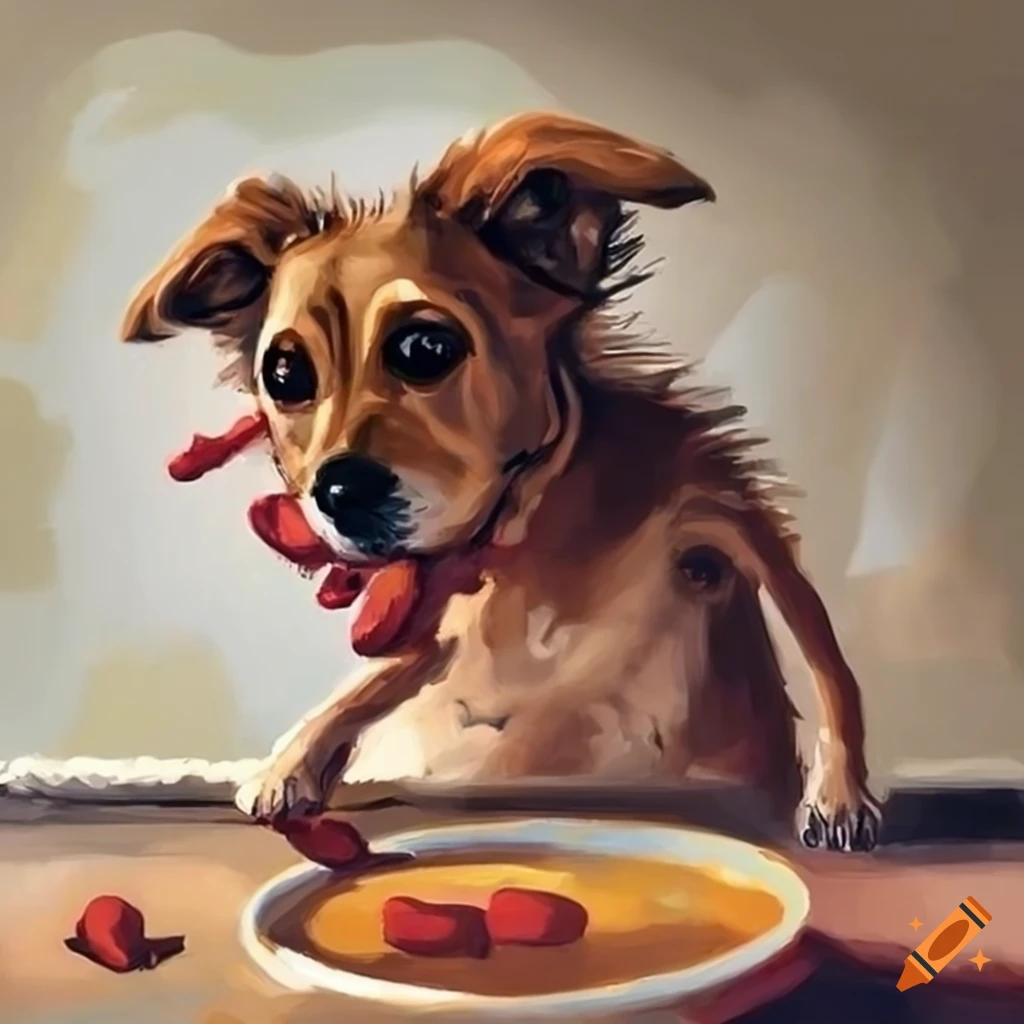 Funny dog stealing food in the kitchen on Craiyon