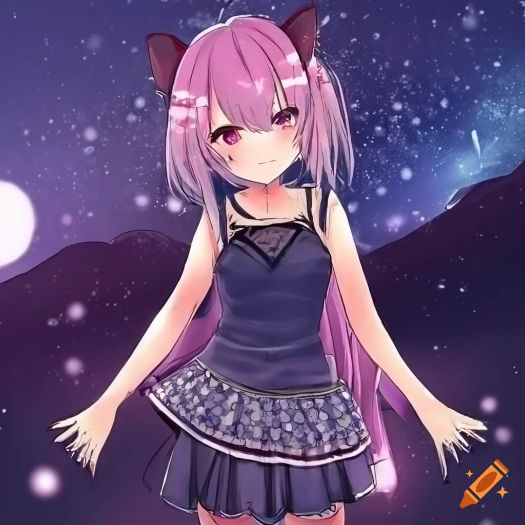 Waifu oc in summer outfit under the night sky on Craiyon