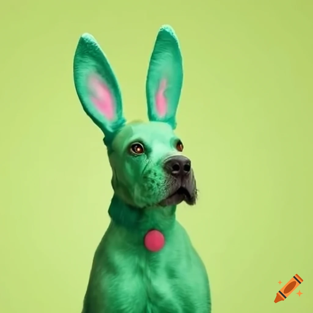 Funny green dog with bunny ears and one leg on Craiyon