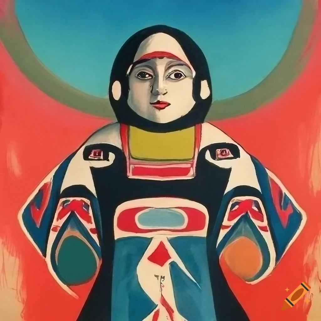 Color lithograph inspired by Native Salish designs on Craiyon