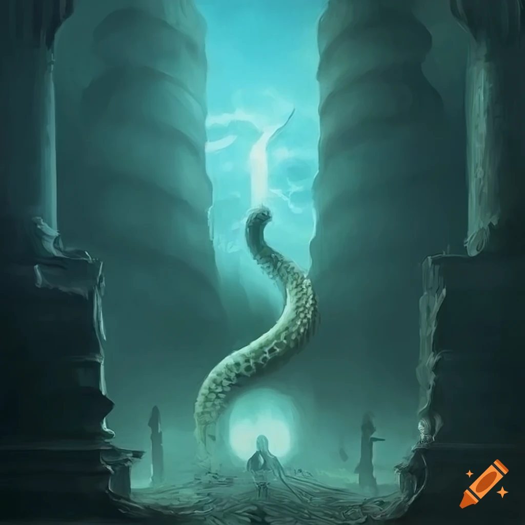 Painting of temple of jormungr the midgard serpent on Craiyon