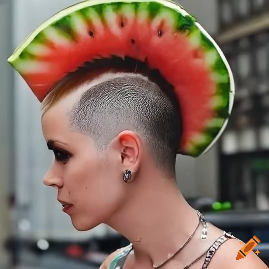 Punk with watermelon outfit and mohawk haircut on Craiyon