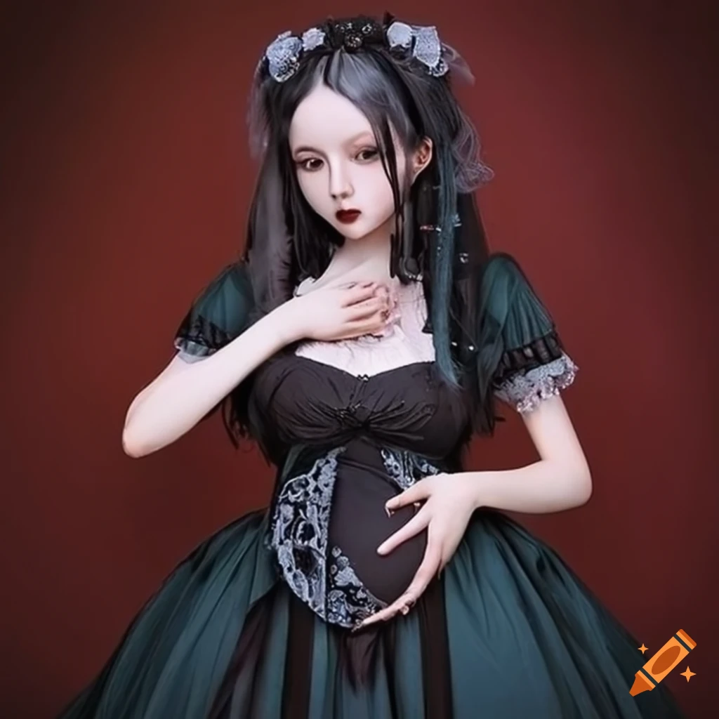 Pregnant woman in gothic lolita dress on Craiyon