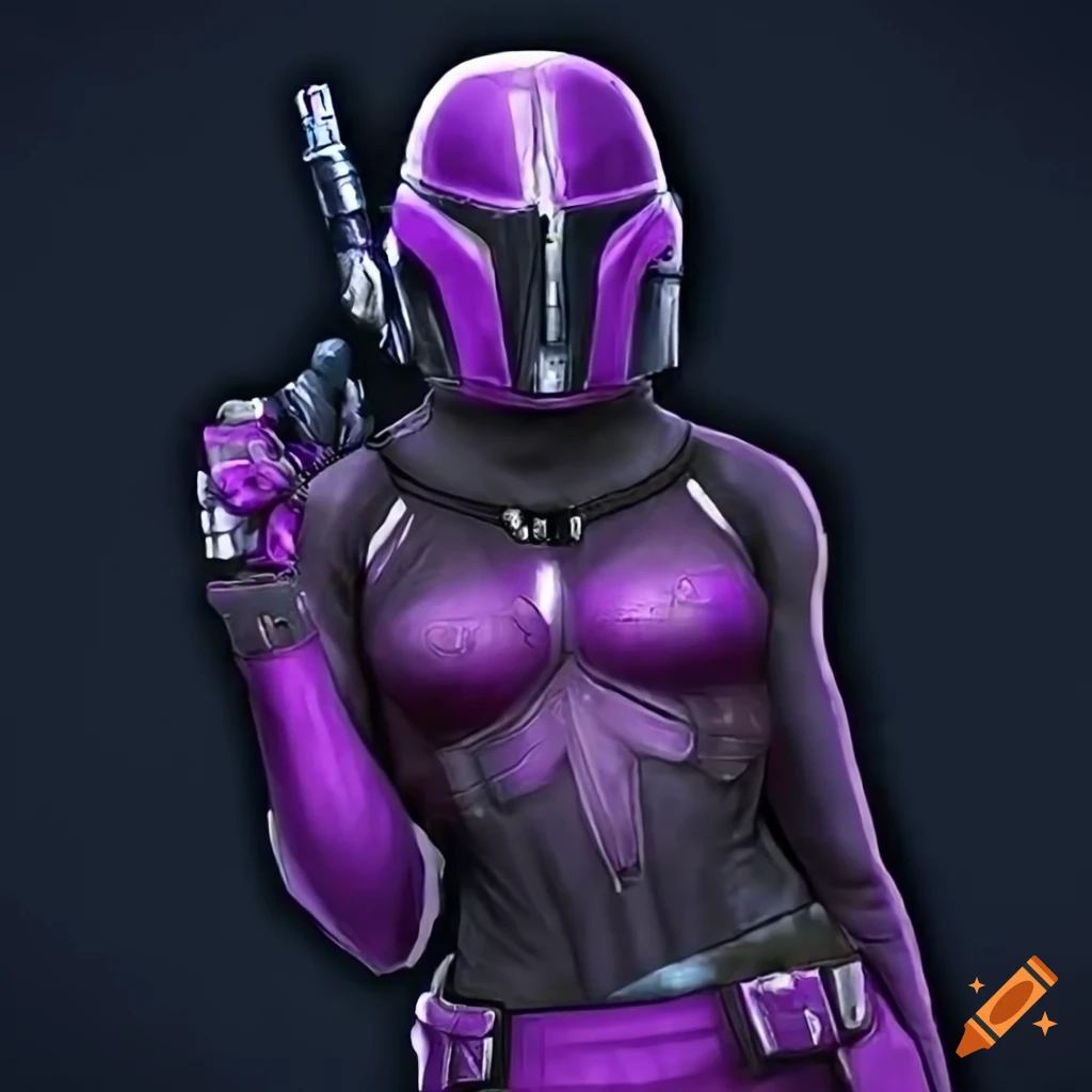 Portrait of a purple-skinned female alien bounty hunter on Craiyon