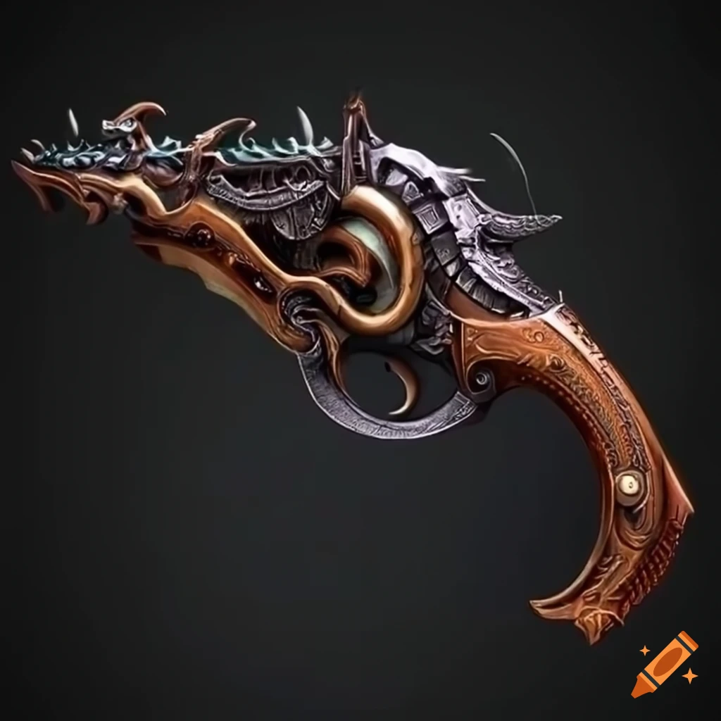 Fantasy firearm with a unique and intricate design on Craiyon